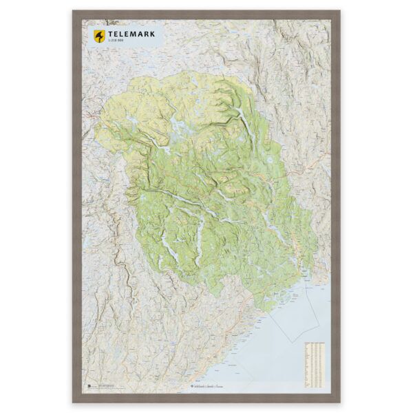 Kart over Telemark med kommuner | Plakat, plate eller innrammet
