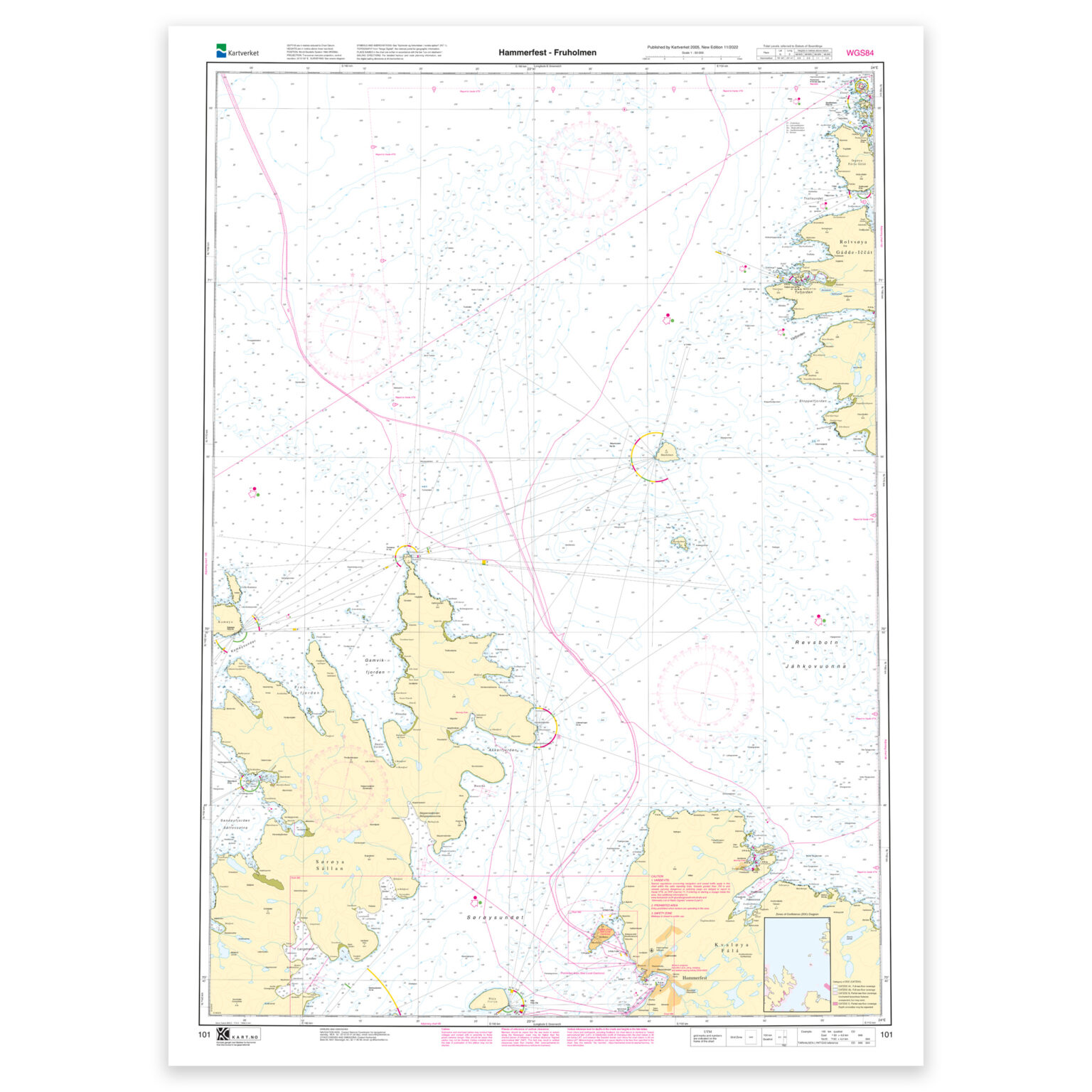 Kartverket sjøkart 101 – Hammerfest – Fruholmen - Kart.no