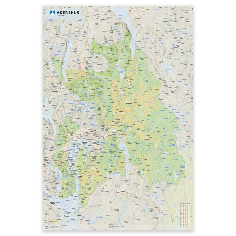 Kart over Akershus med kommuner | Plakat, plate eller innrammet