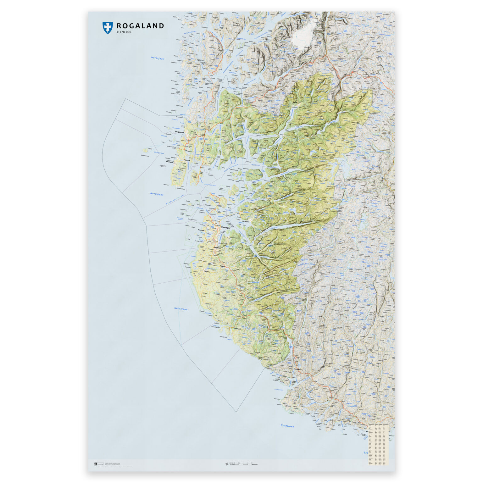 Kart over Rogaland fylke | Veggkart, plakat eller innrammet