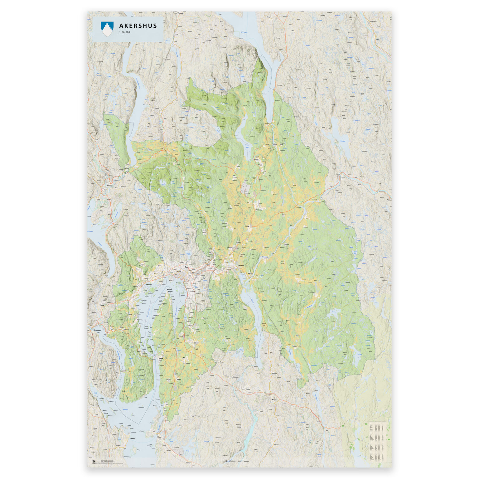 Kart over Akershus med kommuner | Plakat, plate eller innrammet