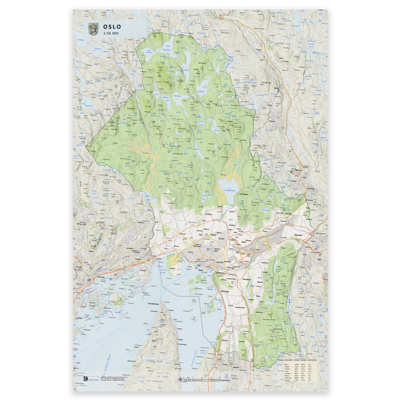 Kart over Oslo med kommuner | Plakat, plate eller innrammet
