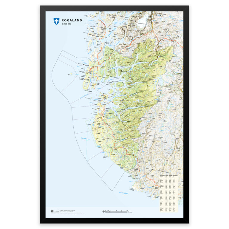 Kart over Rogaland fylke | Veggkart, plakat eller innrammet
