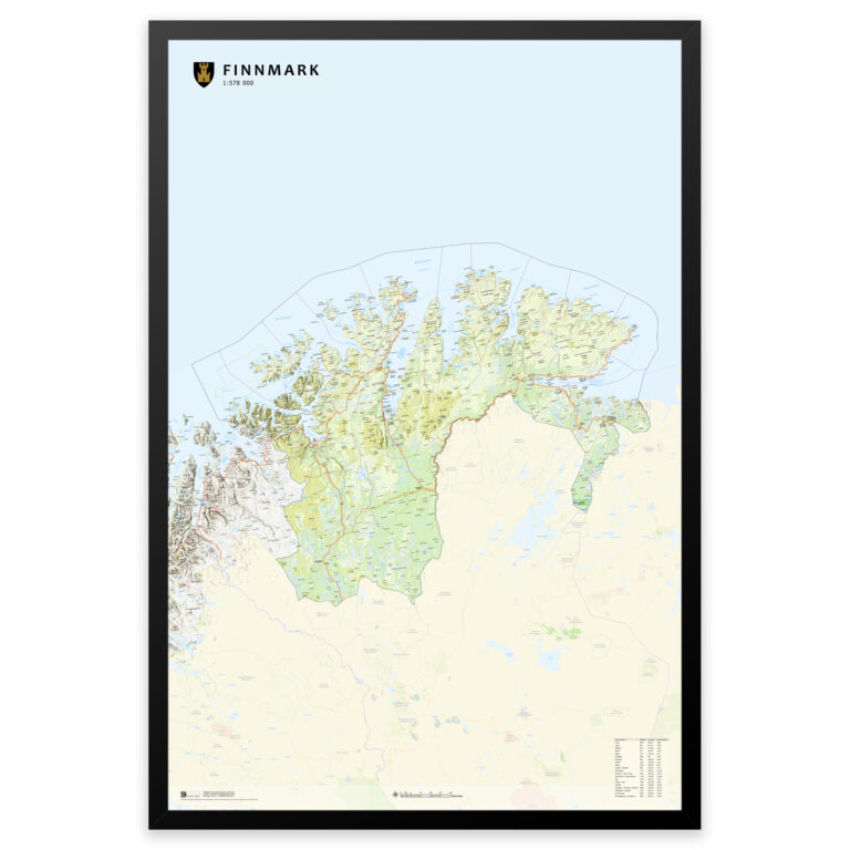 Kart over Finnmark fylke | Veggkart, plakat eller innrammet