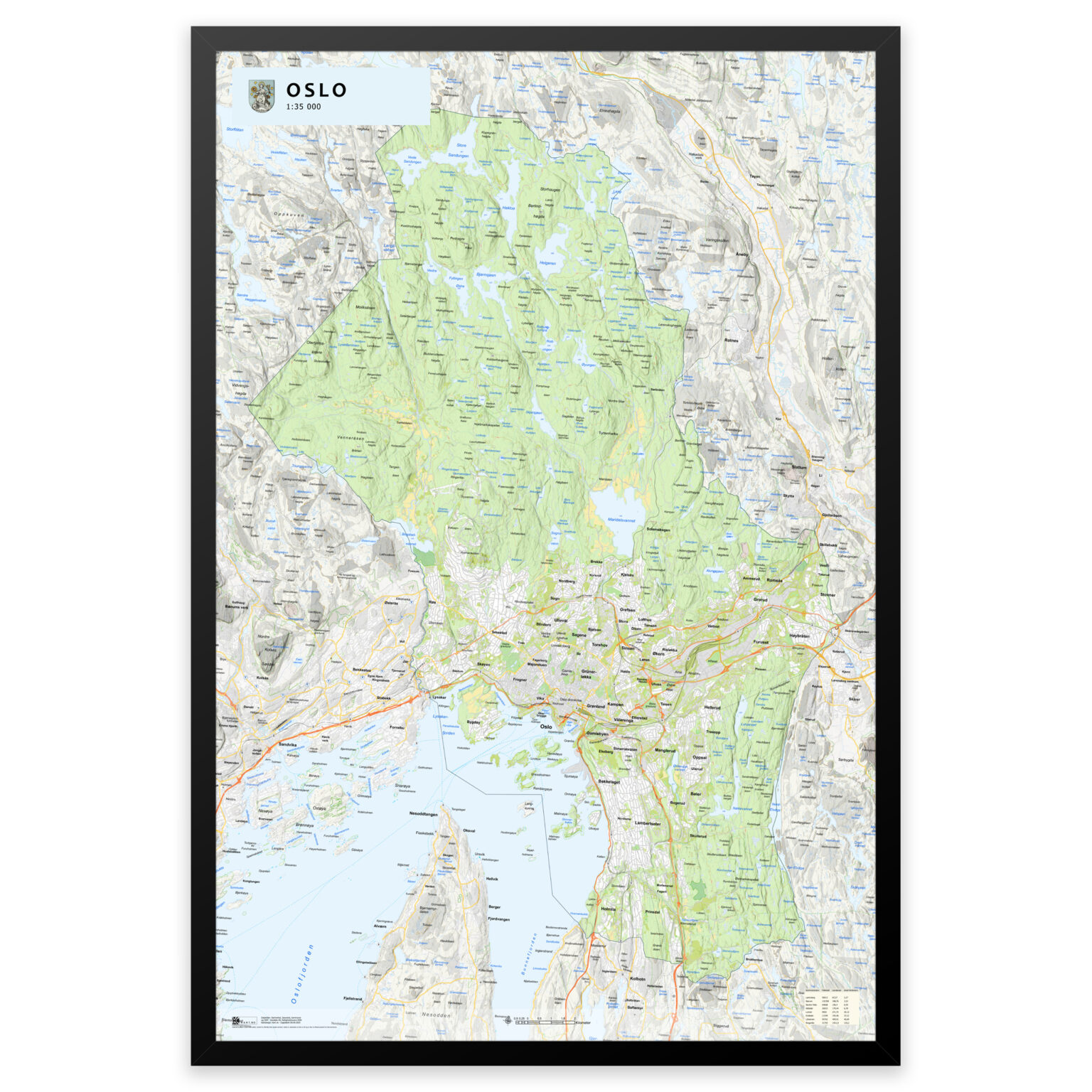 Kart over Oslo fylke | Veggkart, plakat eller innrammet