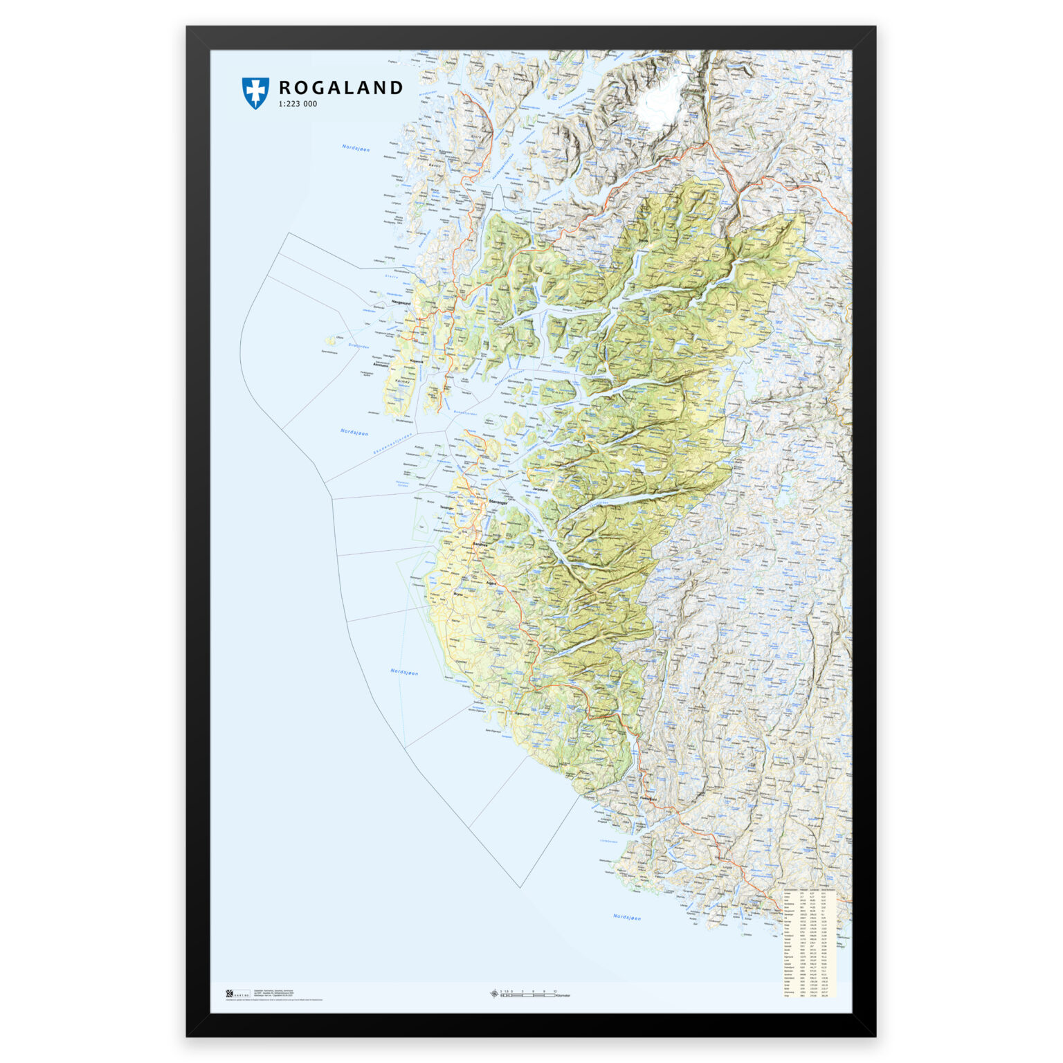Kart over Rogaland fylke | Veggkart, plakat eller innrammet