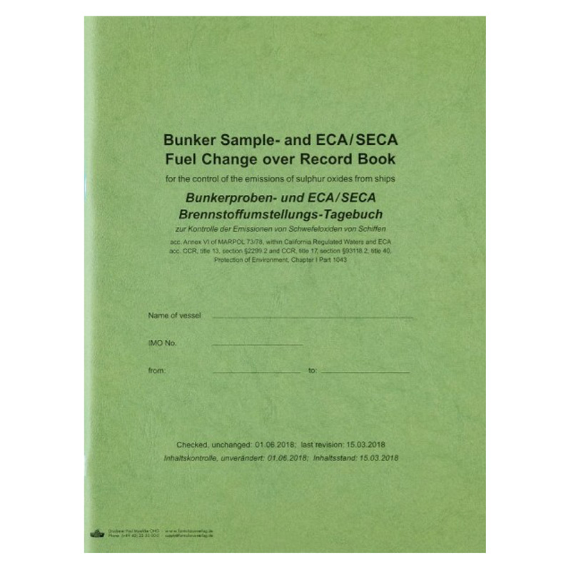 Bunker Sample and SECA Fuel Changeover Record Book (ENG) – X1808 | Kart.no