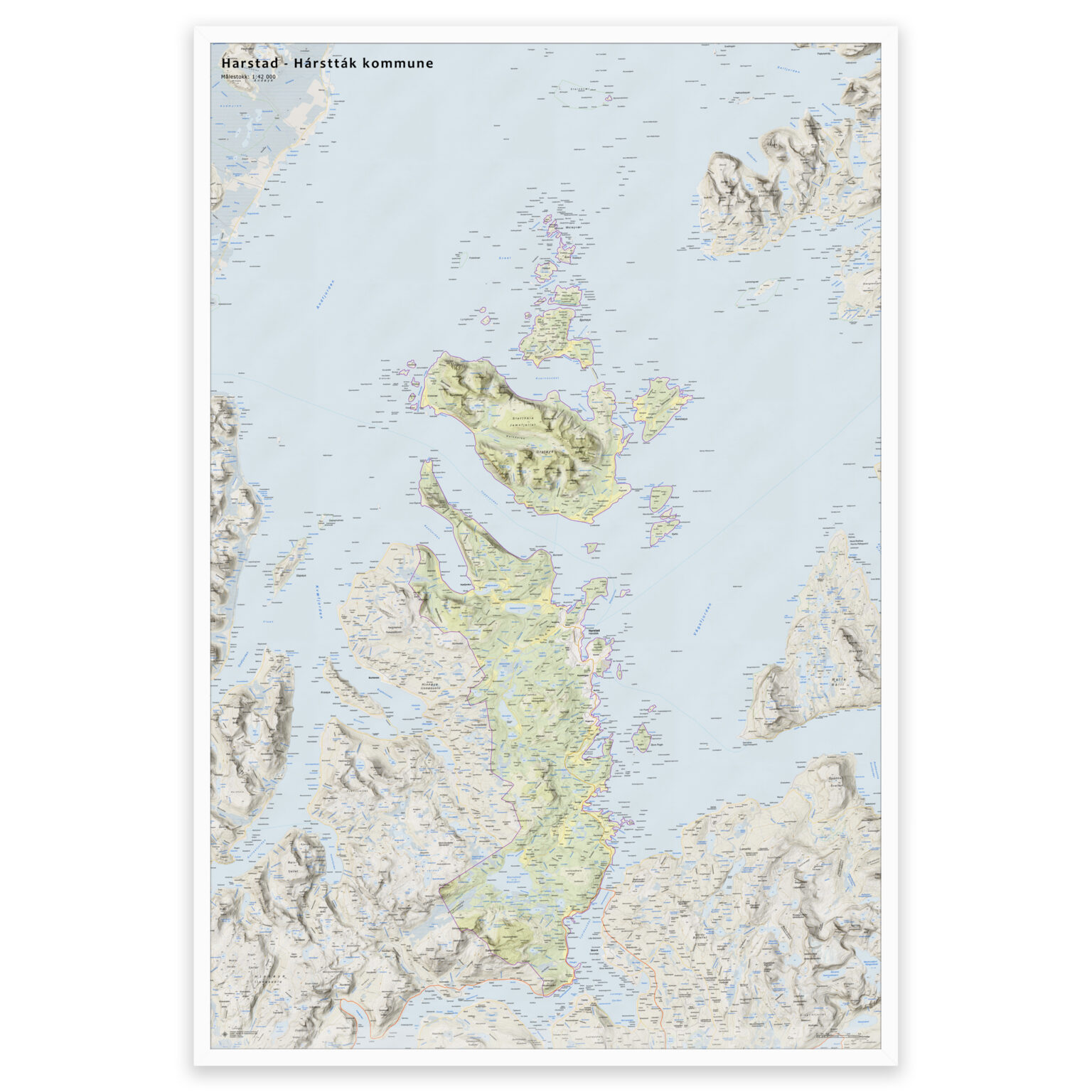 Kart over Harstad kommune | Veggkart, plakat eller innrammet