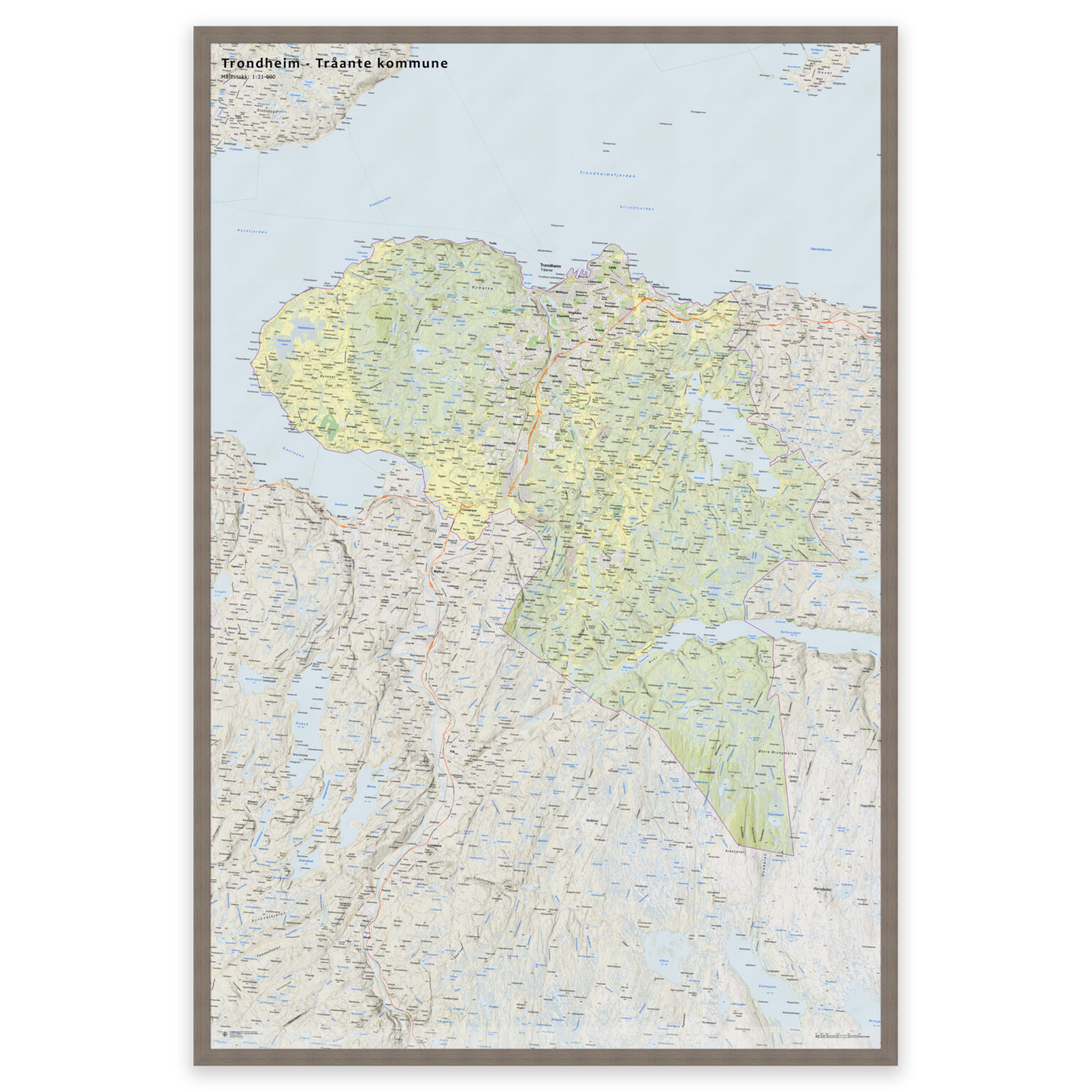 Kart over Trondheim kommune | Veggkart, plakat eller innrammet