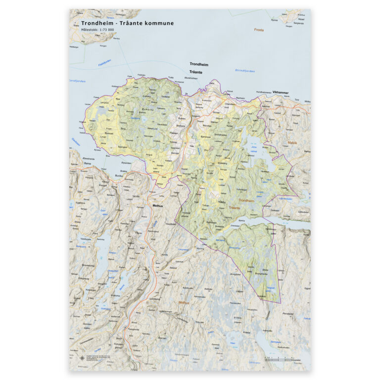 Kart over Trondheim kommune | Veggkart, plakat eller innrammet