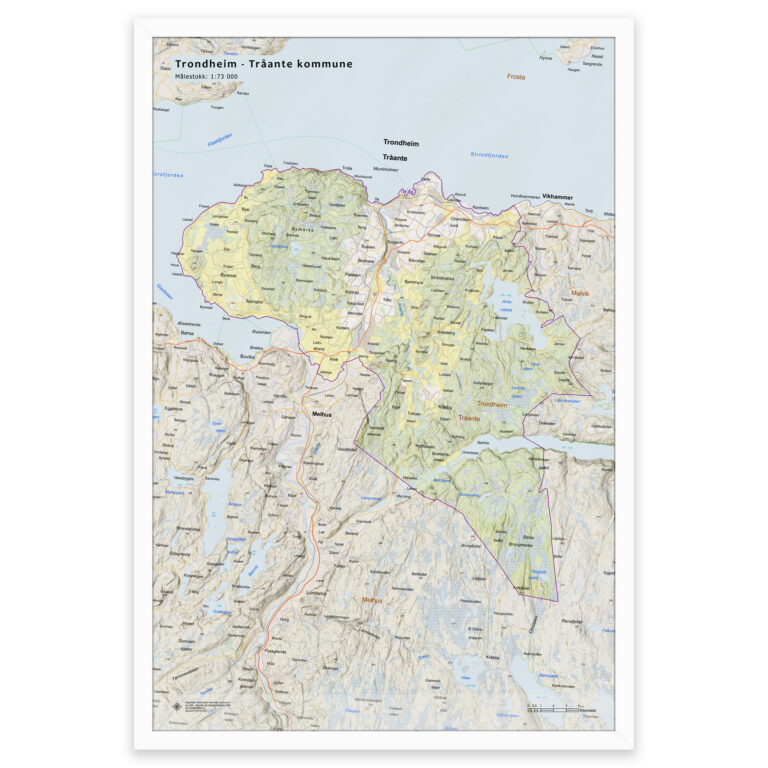 Kart over Trondheim kommune | Veggkart, plakat eller innrammet
