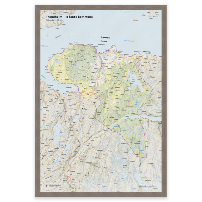 Kart over Trondheim kommune | Veggkart, plakat eller innrammet