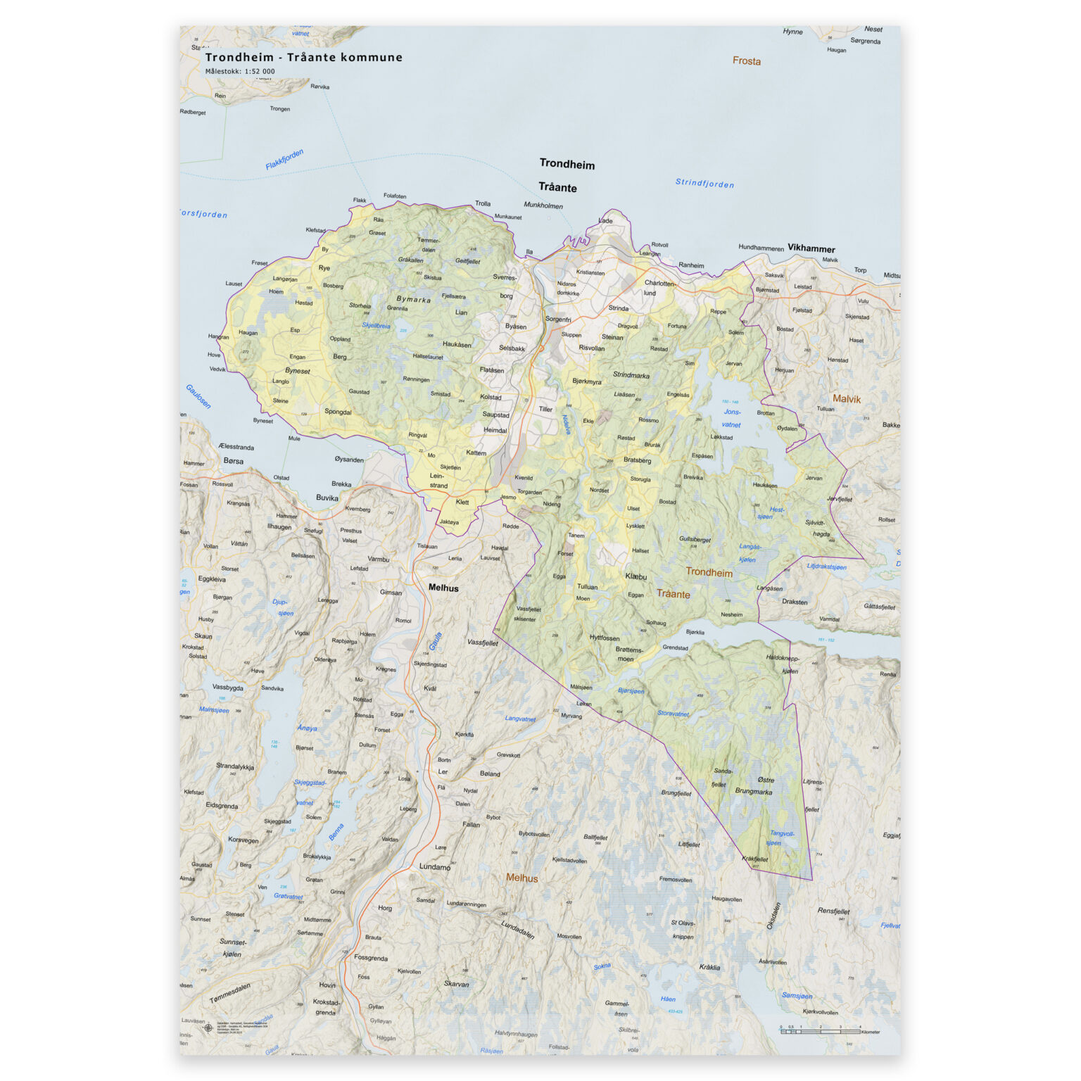 Kart over Trondheim kommune | Veggkart, plakat eller innrammet