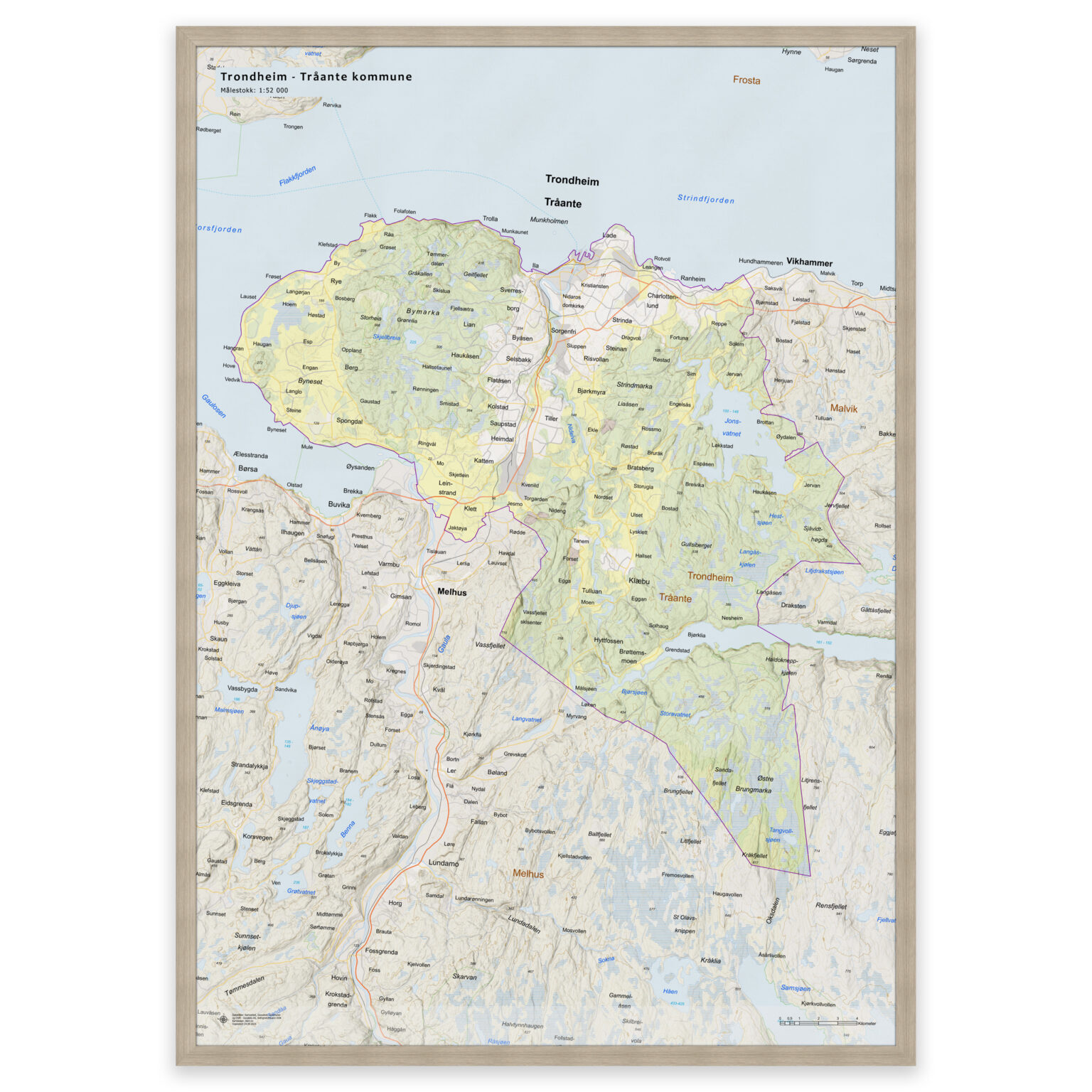 Kart over Trondheim kommune | Veggkart, plakat eller innrammet