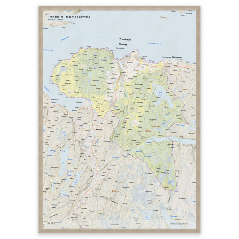 Kart over Trondheim kommune | Veggkart, plakat eller innrammet