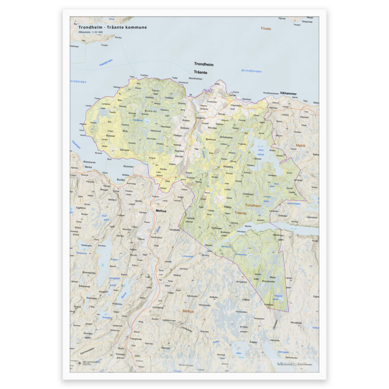 Kart over Trondheim kommune | Veggkart, plakat eller innrammet