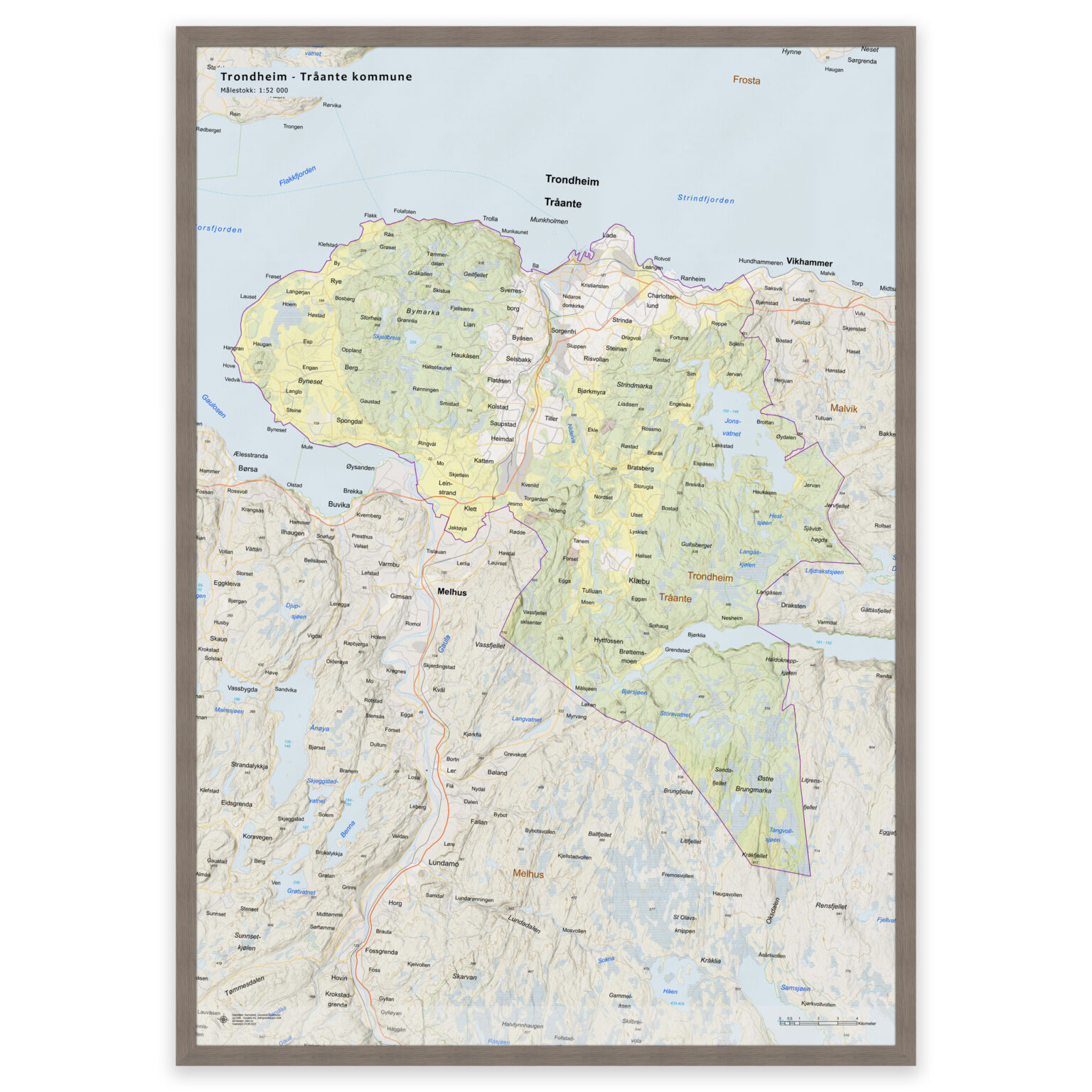 Kart over Trondheim kommune | Veggkart, plakat eller innrammet