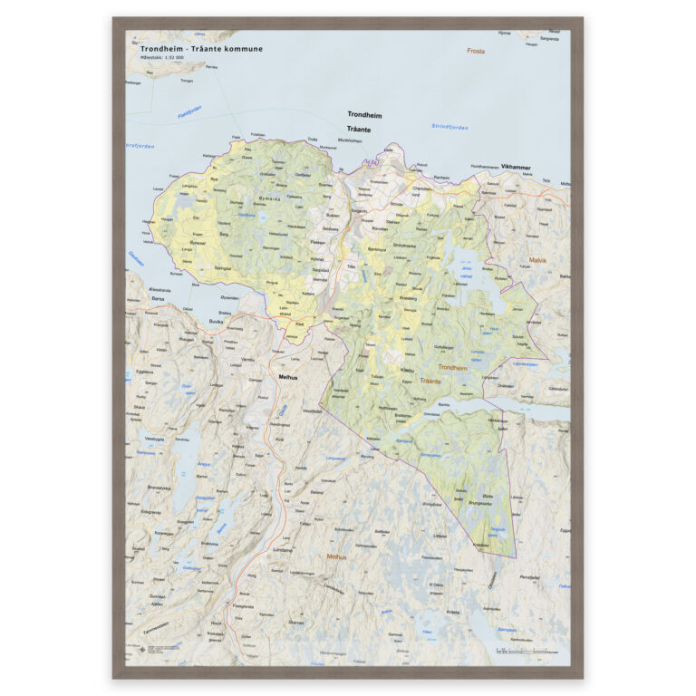 Kart over Trondheim kommune | Veggkart, plakat eller innrammet