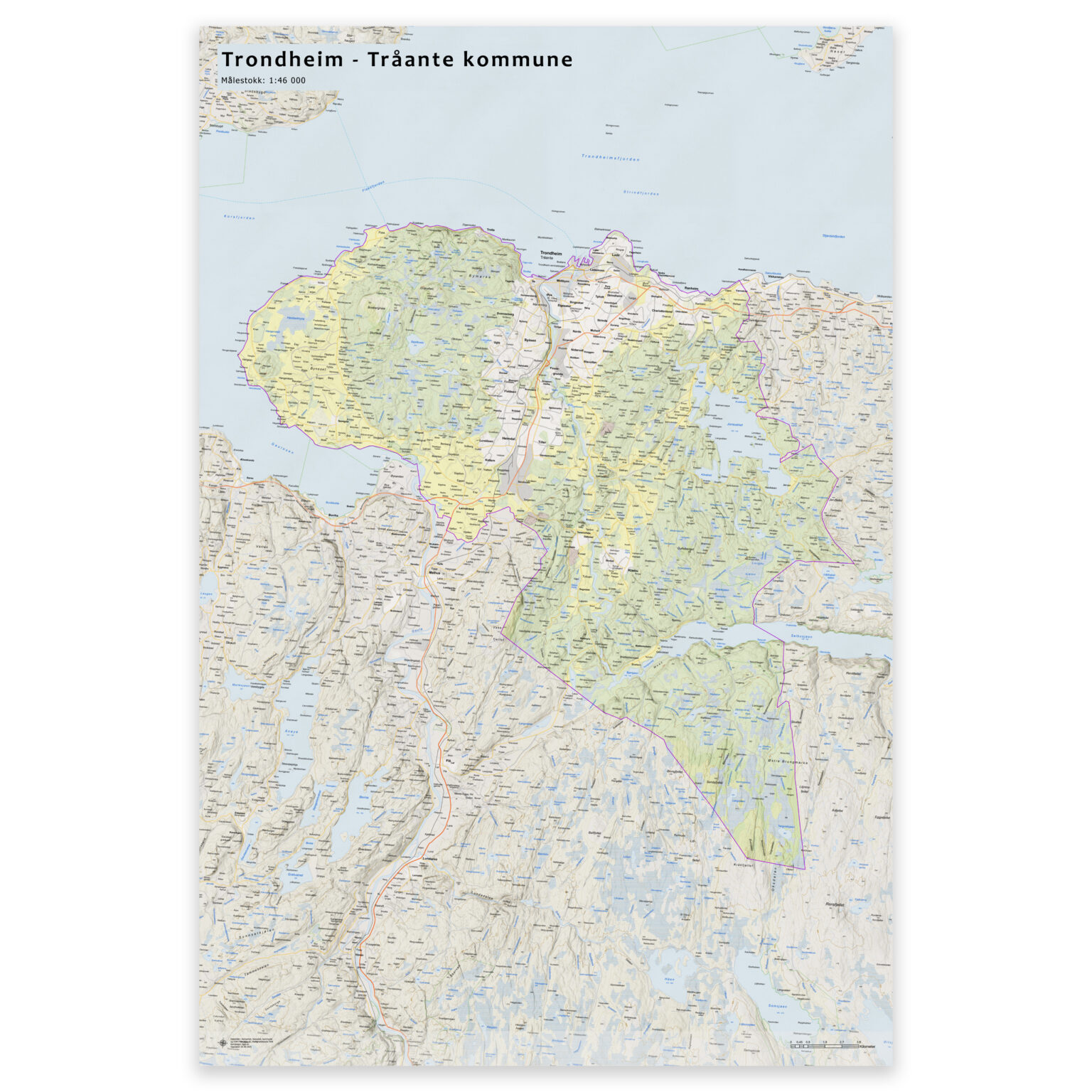 Kart over Trondheim kommune | Veggkart, plakat eller innrammet