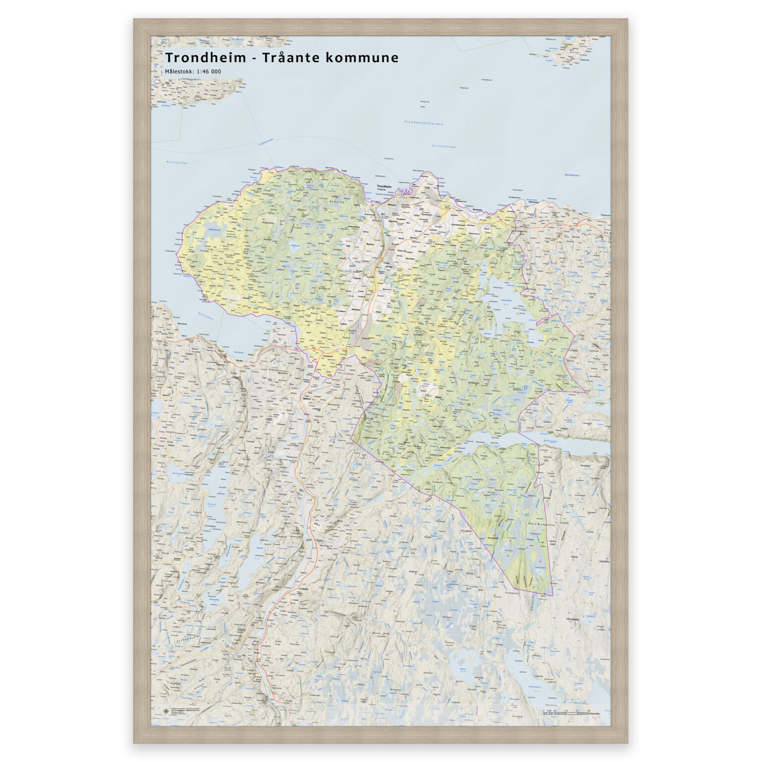 Kart over Trondheim kommune | Veggkart, plakat eller innrammet