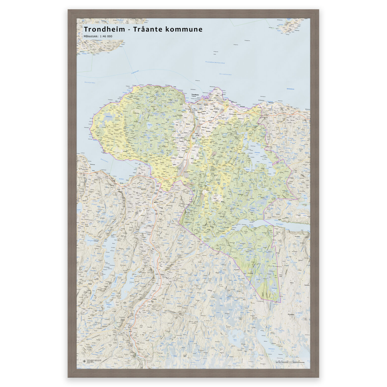 Kart over Trondheim kommune | Veggkart, plakat eller innrammet