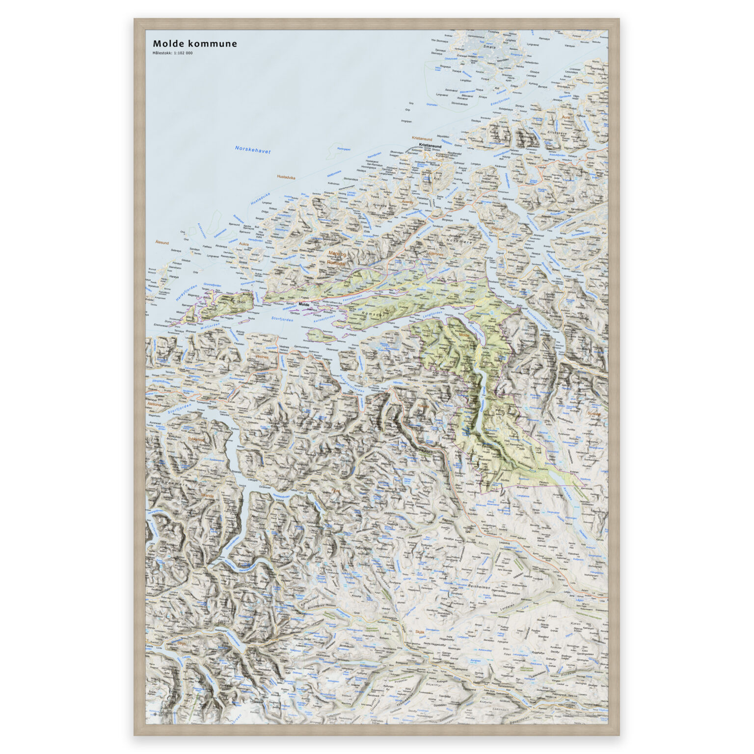 Kart over Molde kommune | Plakat, plate eller innrammet