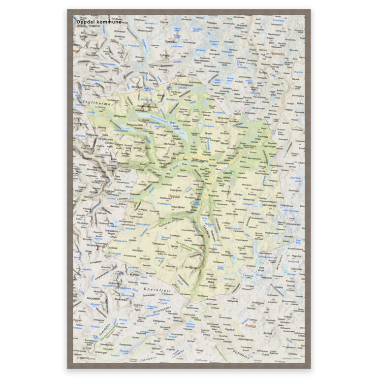 Kart over Oppdal kommune | Veggkart, plakat eller innrammet