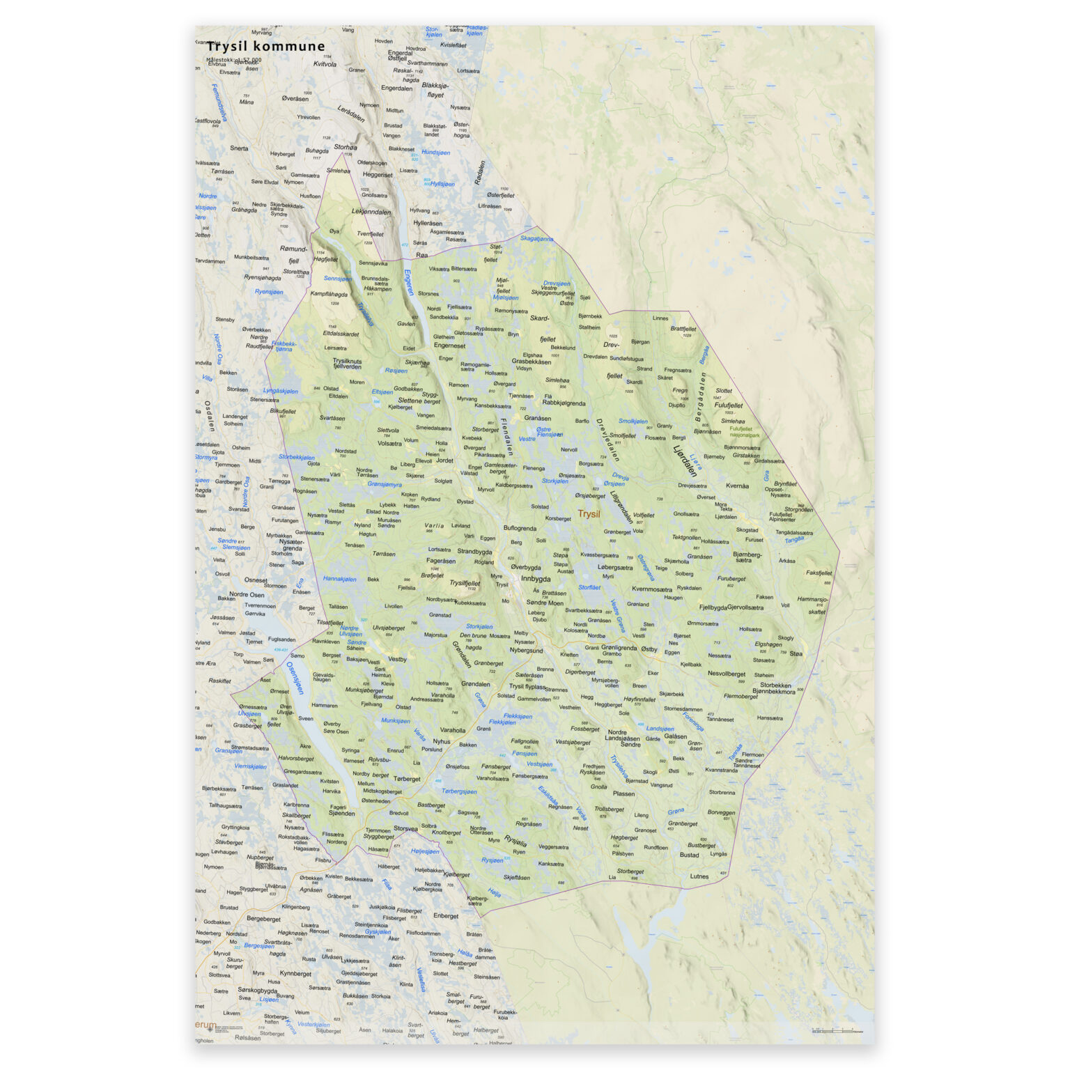 Kart over Trysil kommune | Veggkart, plakat eller innrammet