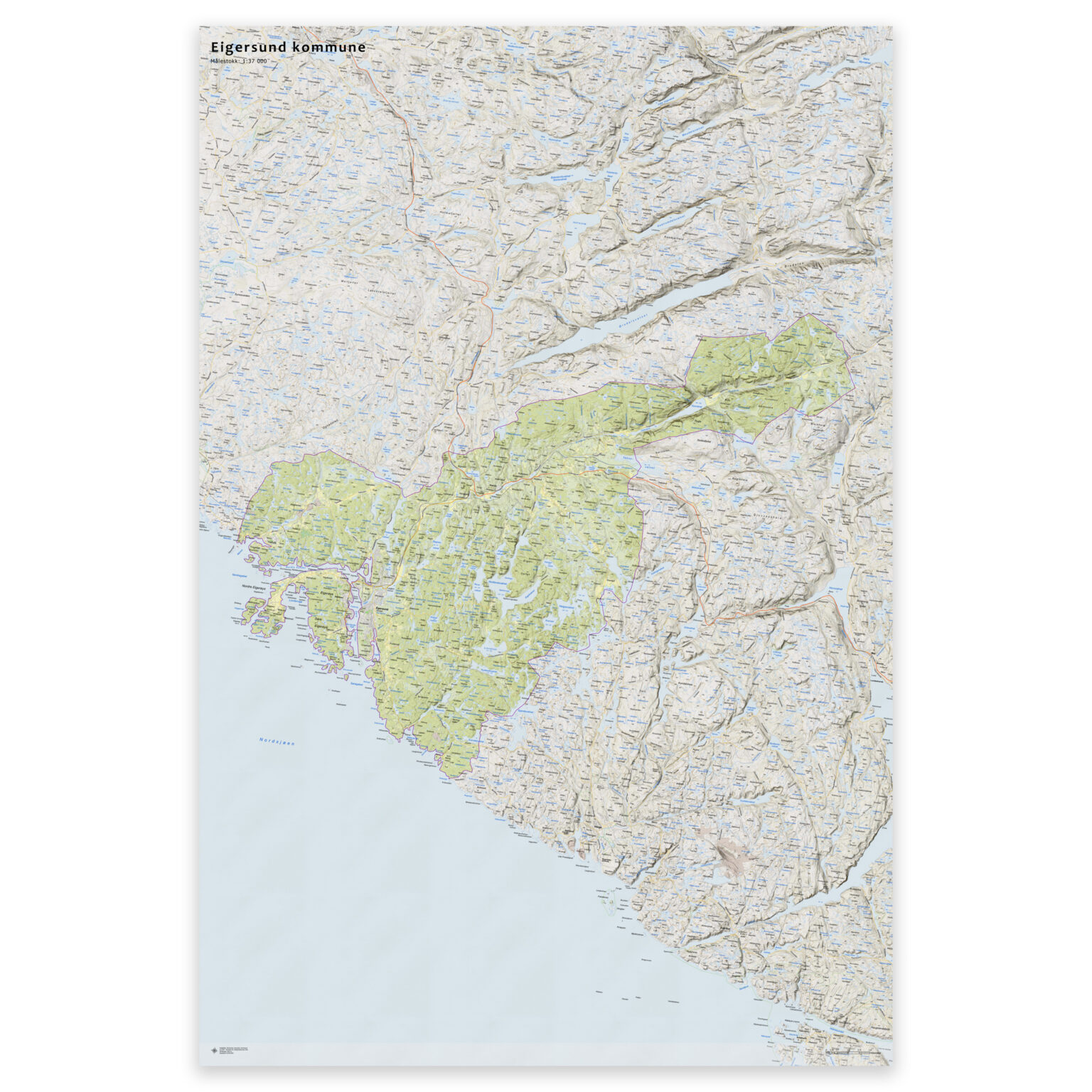 Kart over Eigersund kommune | Plakat, plate eller innrammet