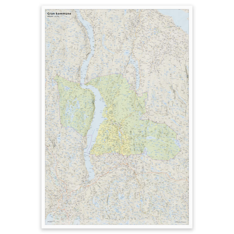 Kart over Gran kommune | Veggkart, plakat eller innrammet