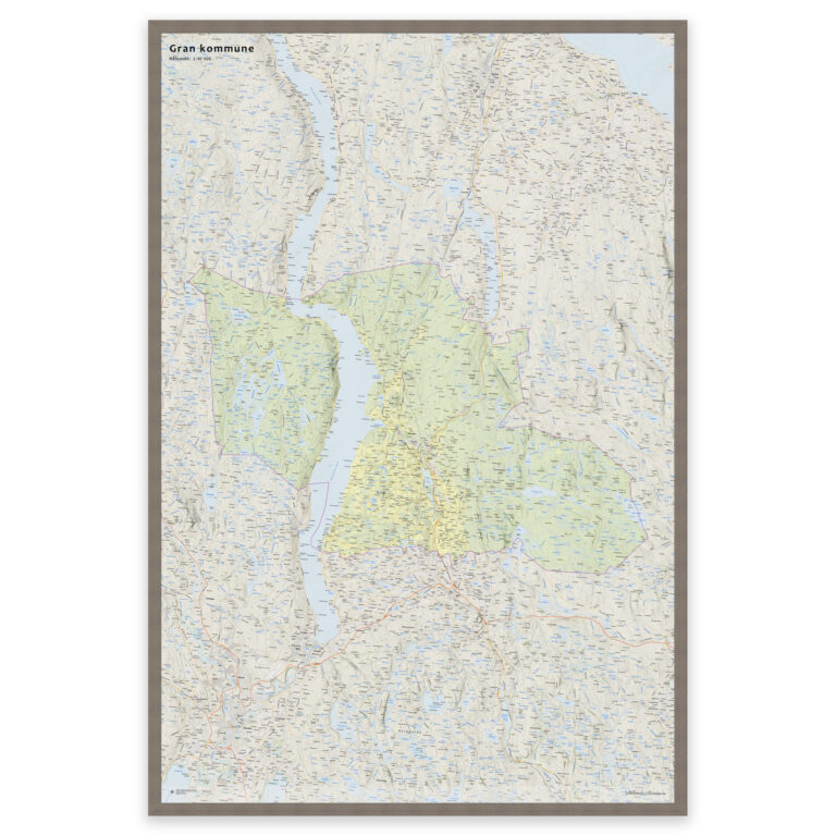 Kart over Gran kommune | Veggkart, plakat eller innrammet