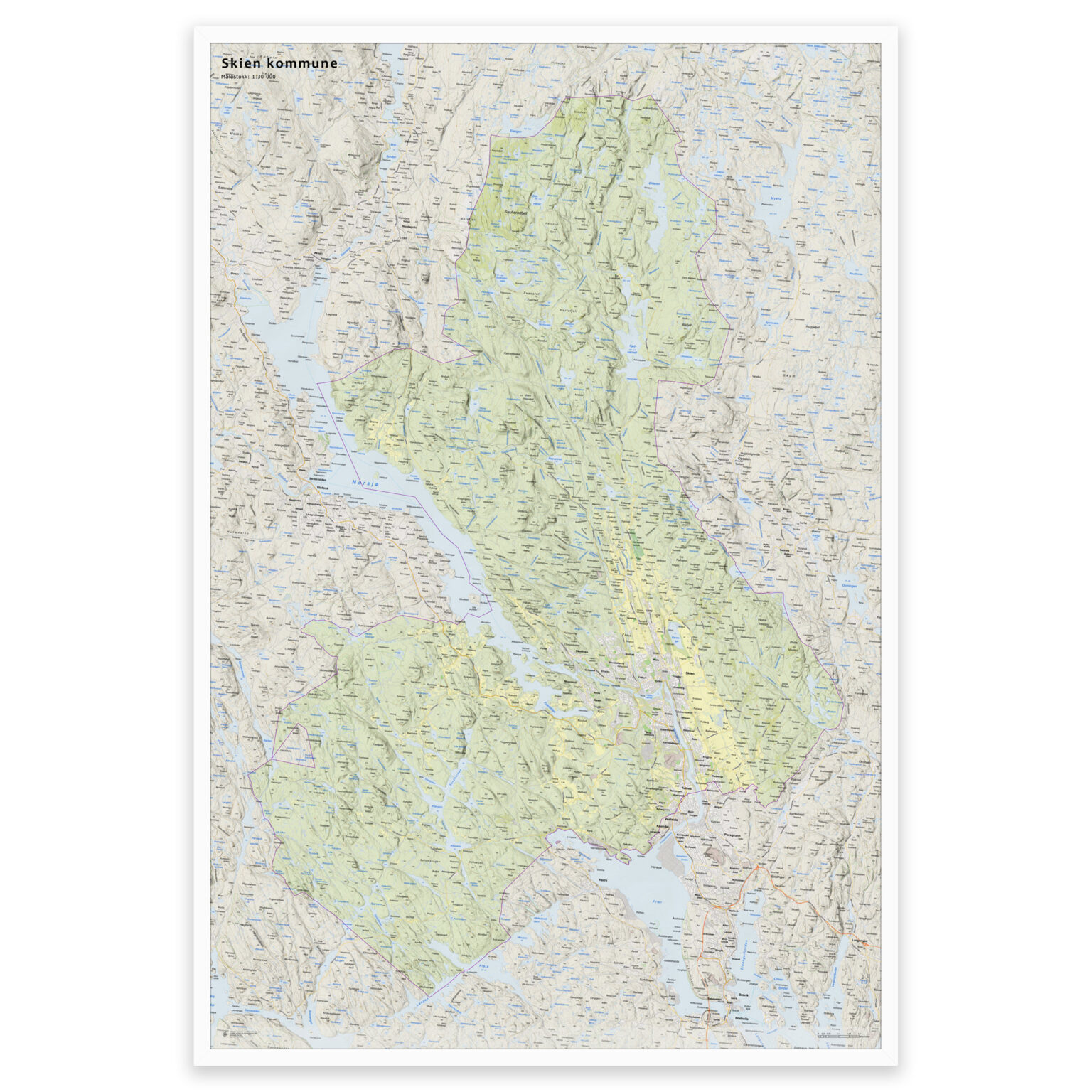Kart over Skien kommune | Veggkart, plakat eller innrammet