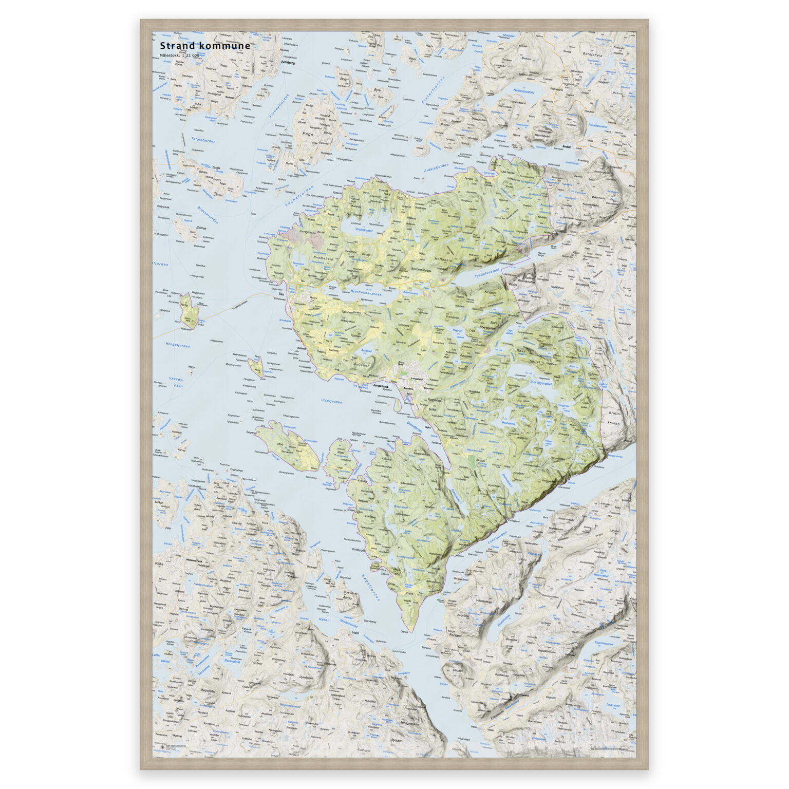 Kart over Strand kommune | Veggkart, plakat eller innrammet