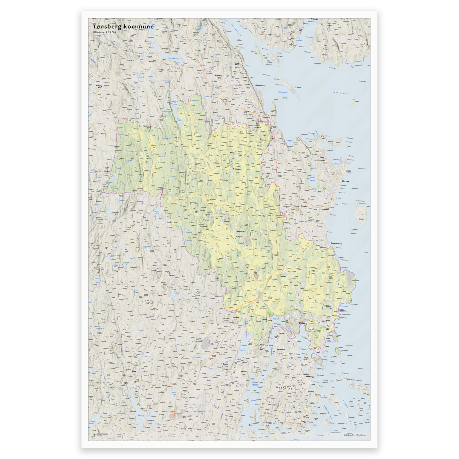 Kart over Tønsberg kommune | Veggkart, plakat eller innrammet