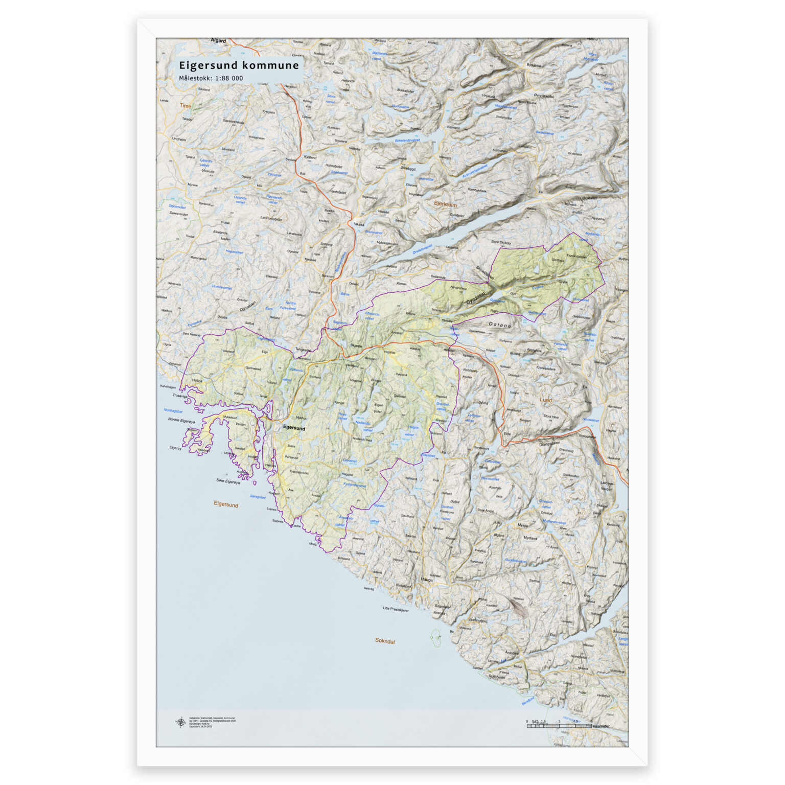 Kart over Eigersund kommune | Veggkart, plakat eller innrammet