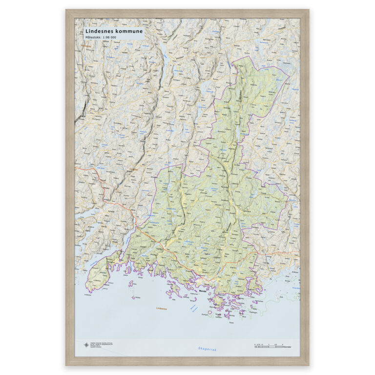 Kart over Lindesnes kommune | Veggkart, plakat eller innrammet
