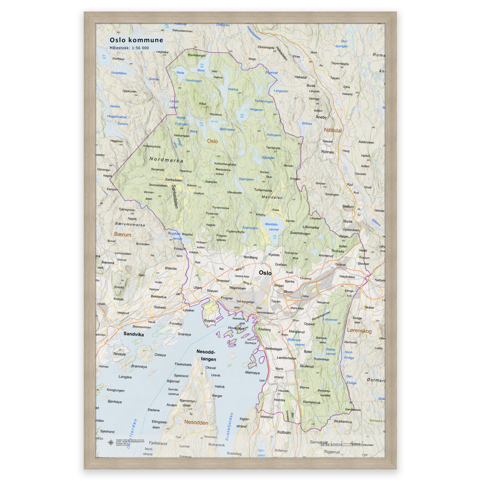 Kart over Oslo kommune | Veggkart, plakat eller innrammet