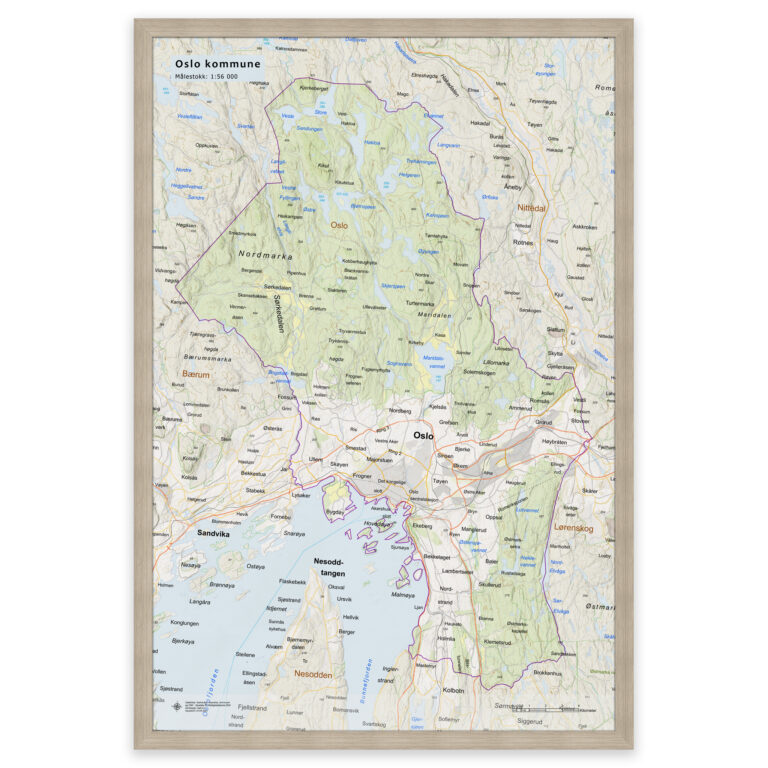 Kart over Oslo kommune | Veggkart, plakat eller innrammet