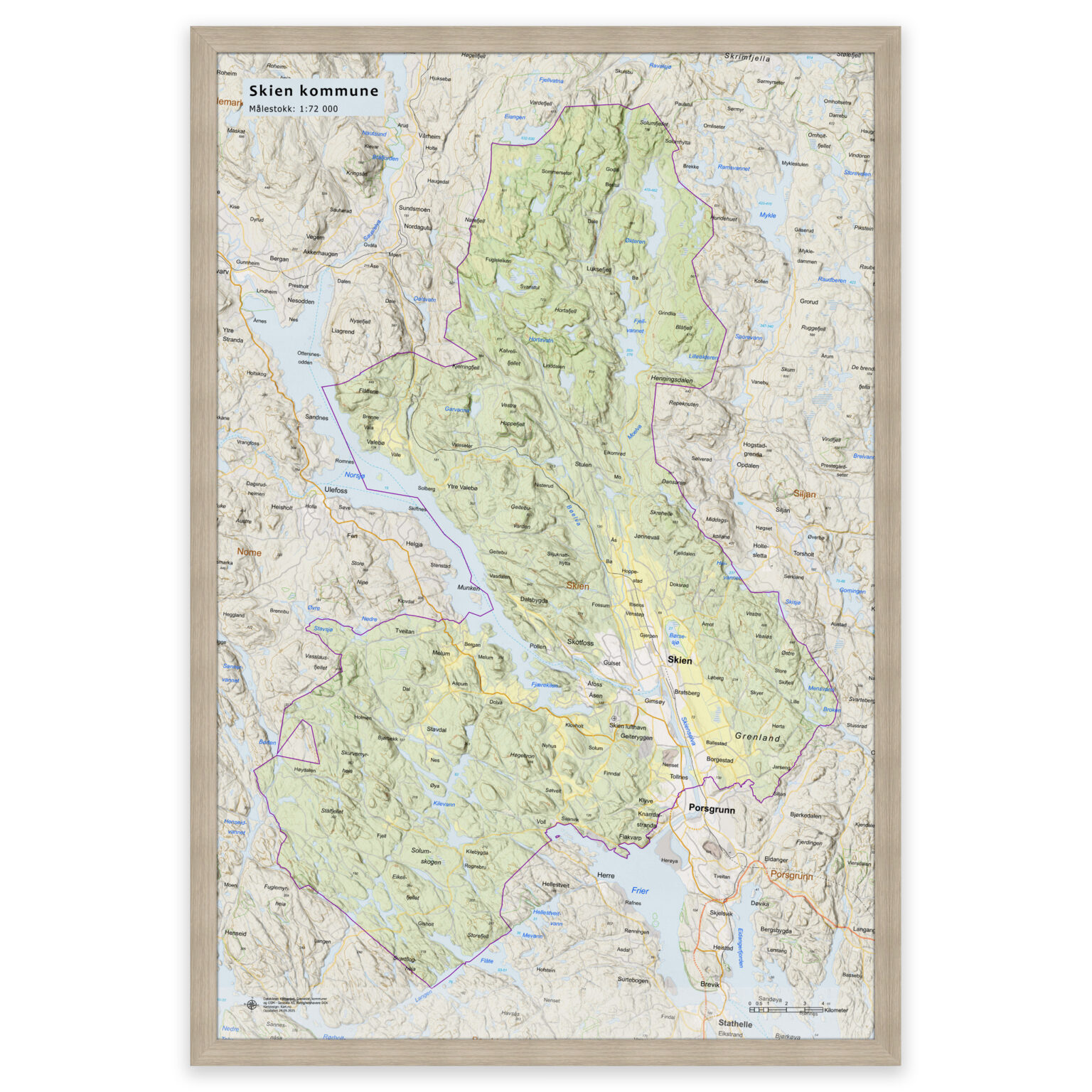 Kart over Skien kommune | Veggkart, plakat eller innrammet