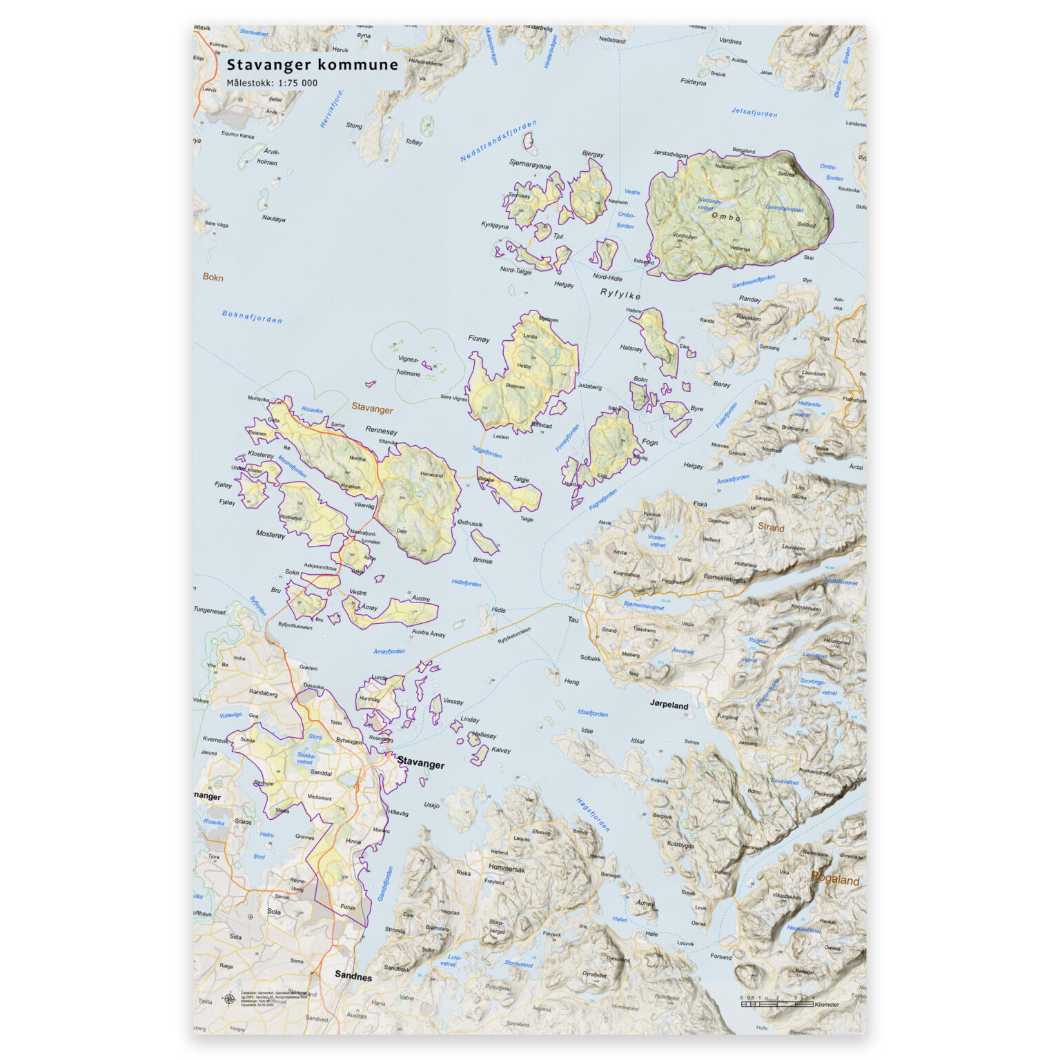 Kart over Stavanger kommune | Veggkart, plakat eller innrammet