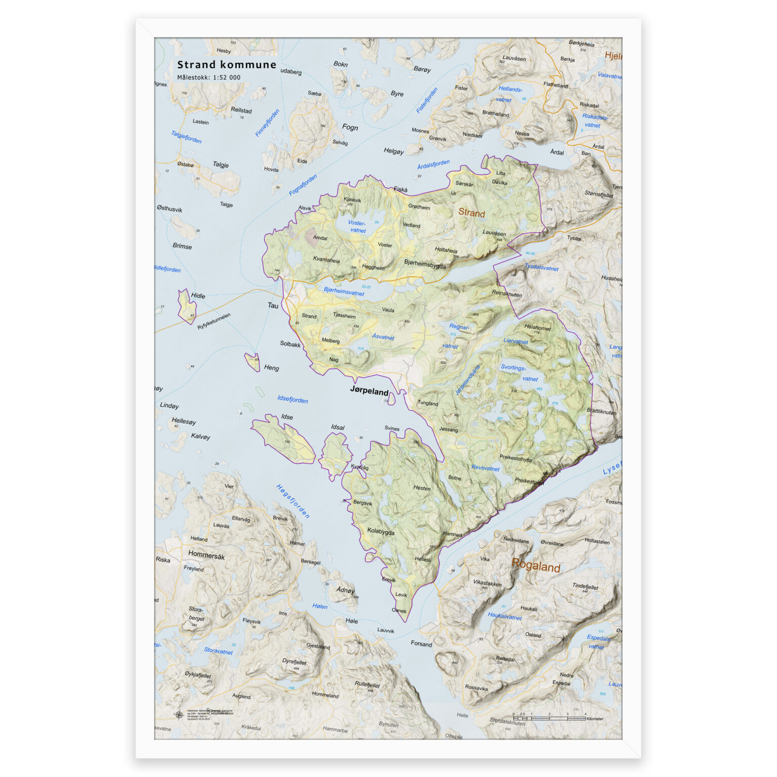 Kart over Strand kommune | Veggkart, plakat eller innrammet