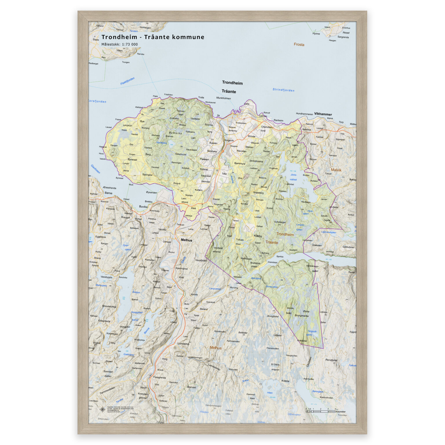 Kart over Trondheim kommune | Plakat, plate eller innrammet