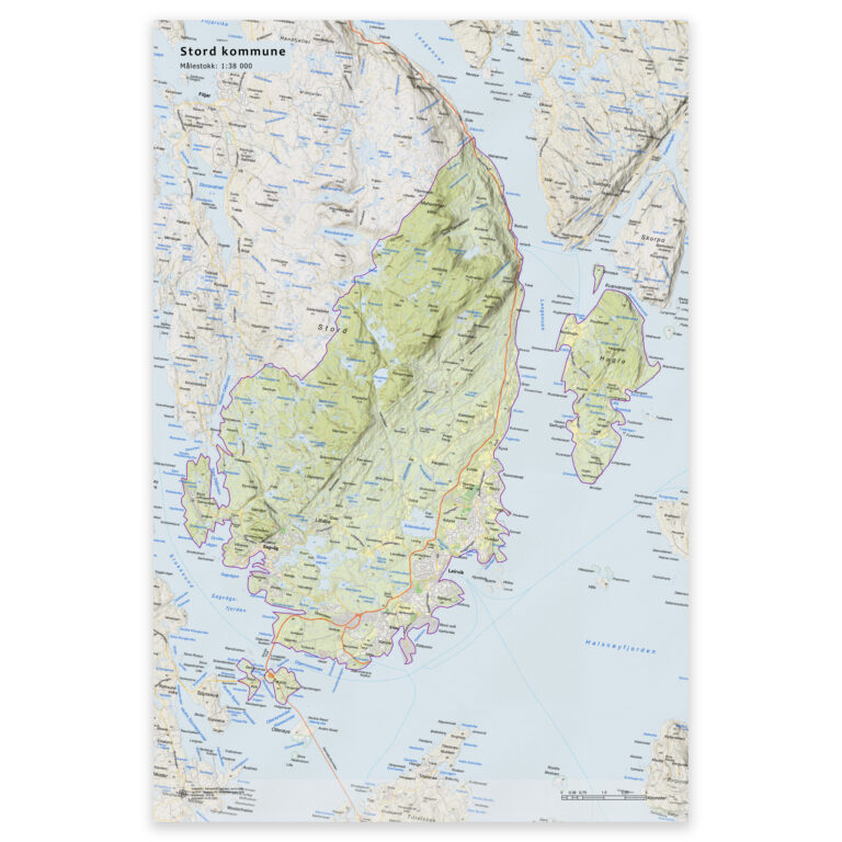 Kart over Stord kommune | Veggkart, plakat eller innrammet