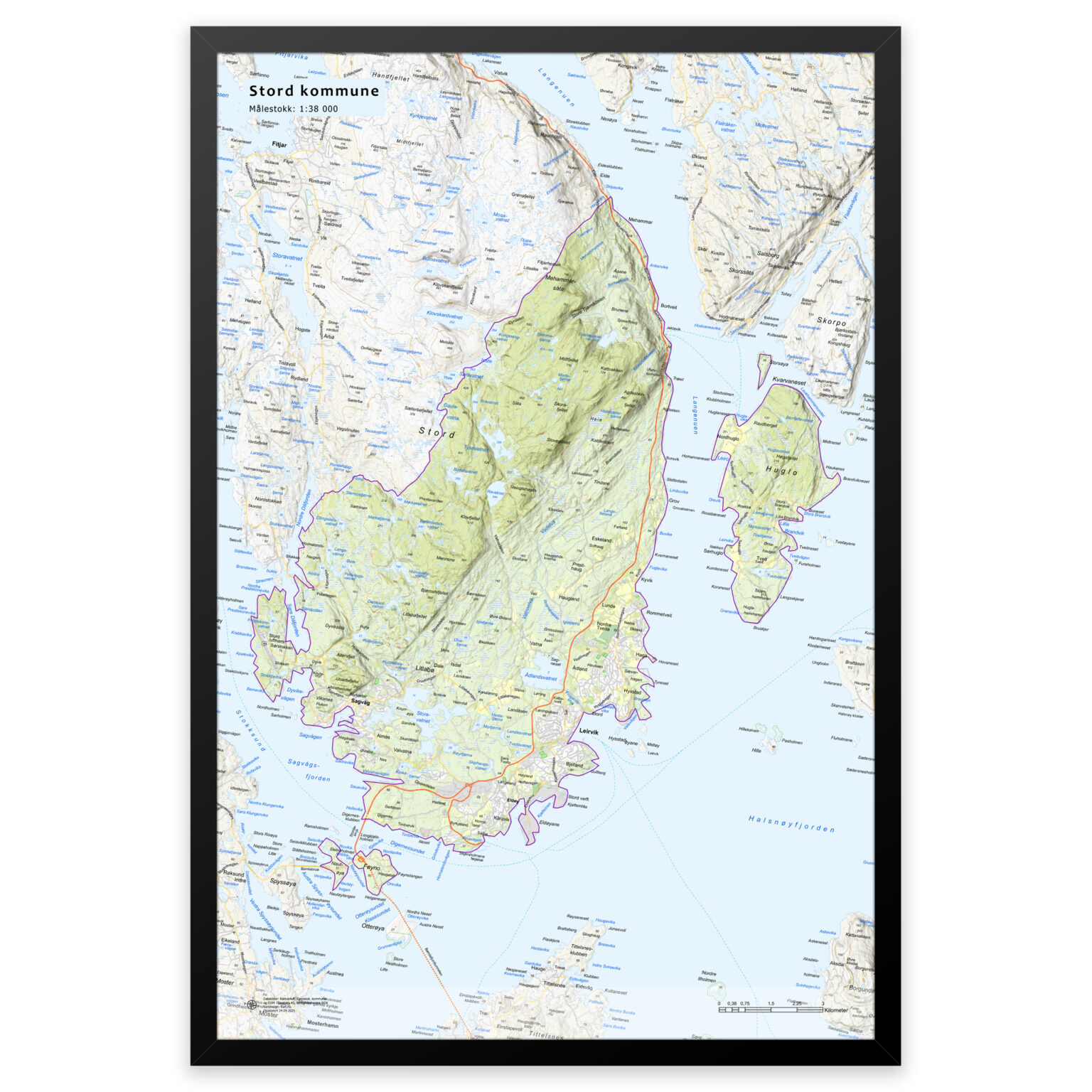 Kart over Stord kommune | Veggkart, plakat eller innrammet