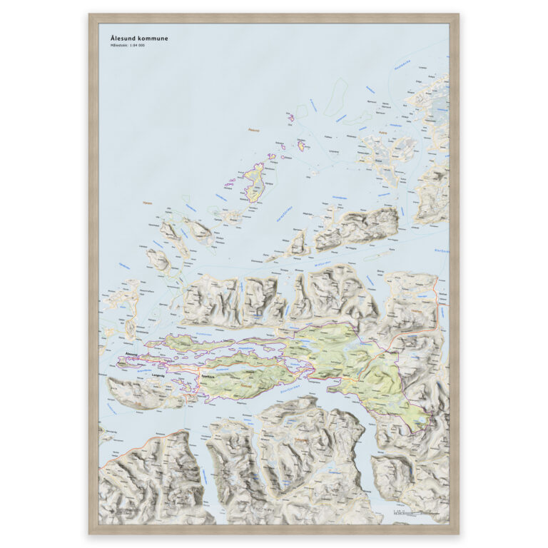 Kart over Ålesund kommune | Veggkart, plakat eller innrammet