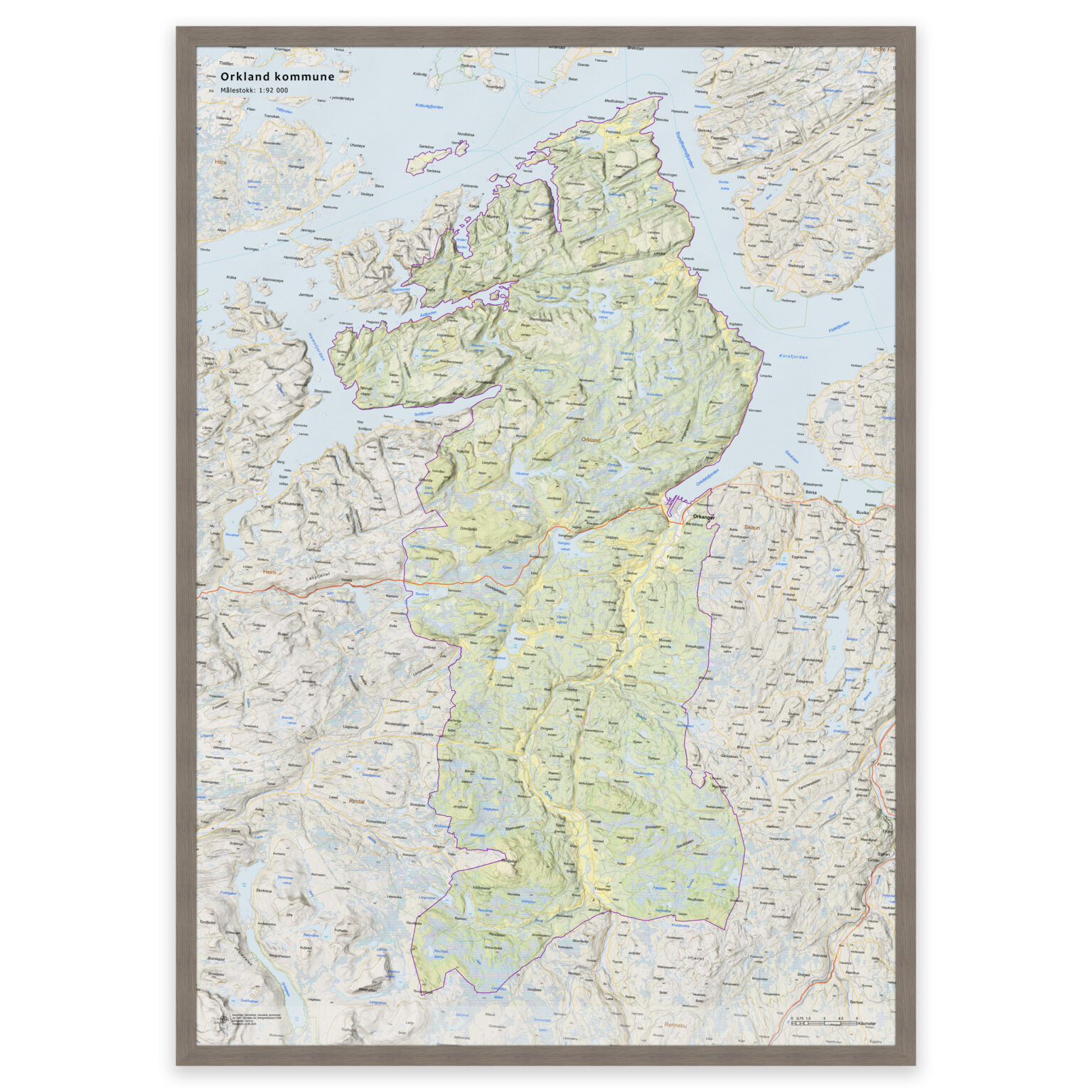 Kart over Orkland kommune | Veggkart, plakat eller innrammet