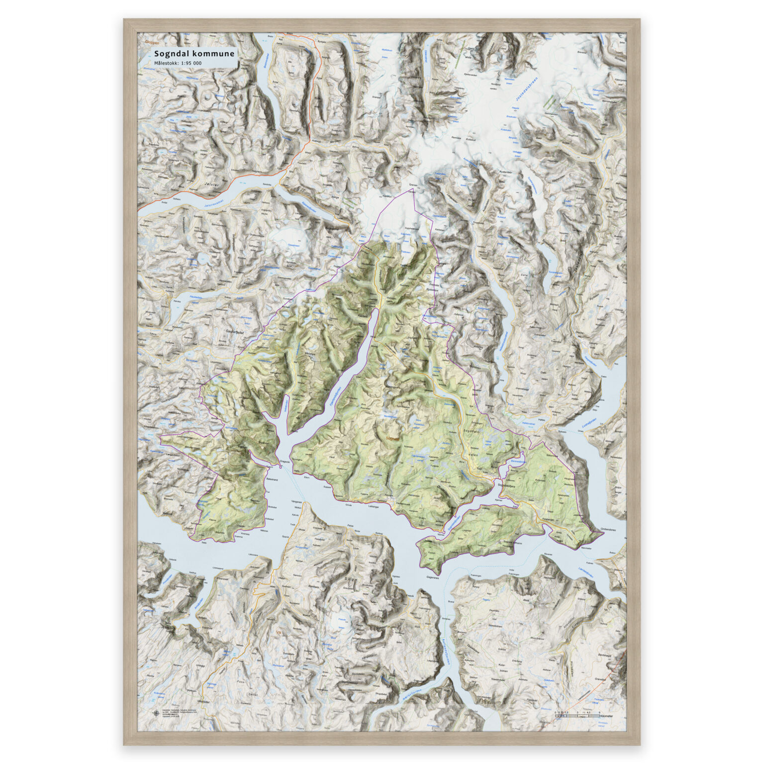 Kart over Sogndal kommune | Veggkart, plakat eller innrammet