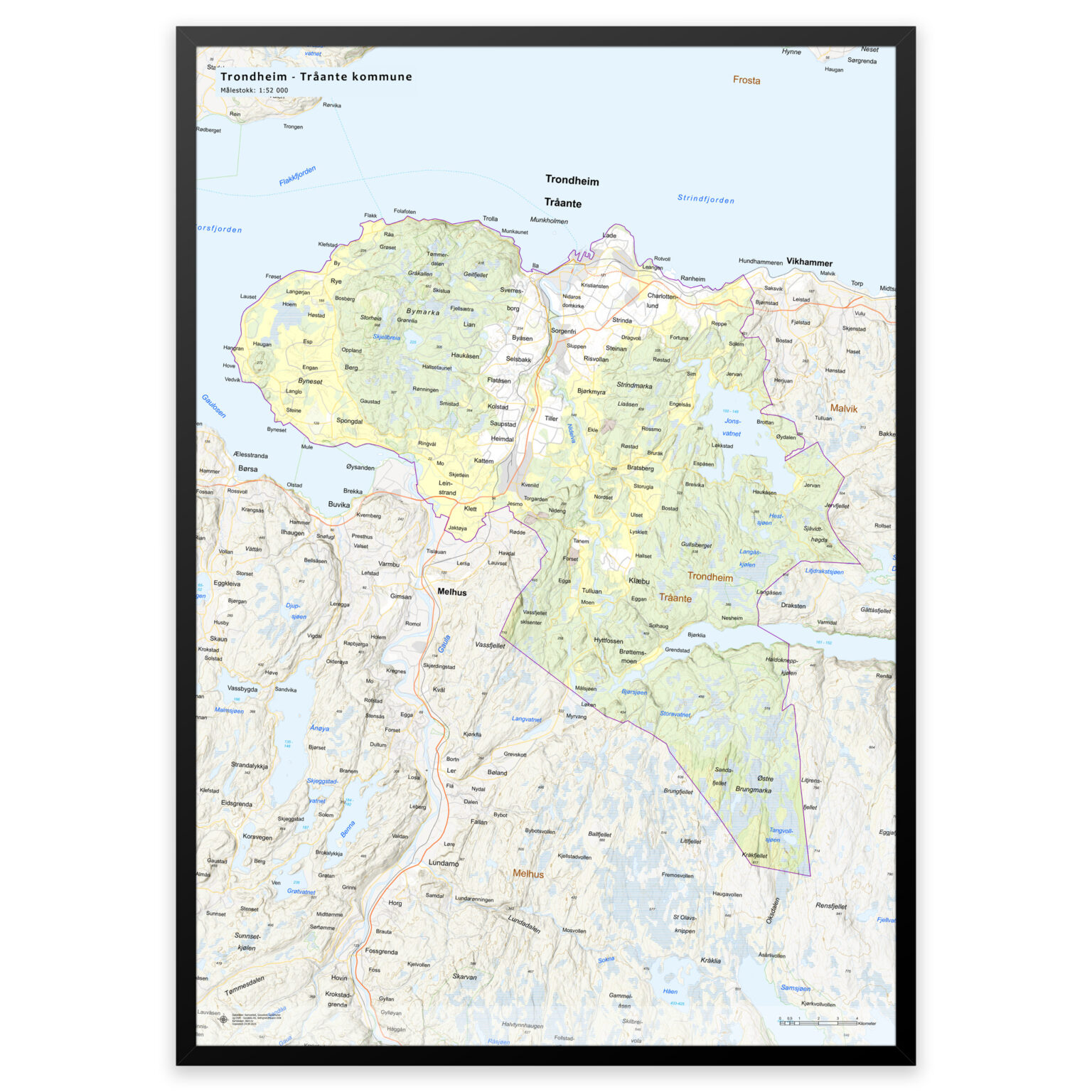 Kart over Trondheim kommune | Plakat, plate eller innrammet