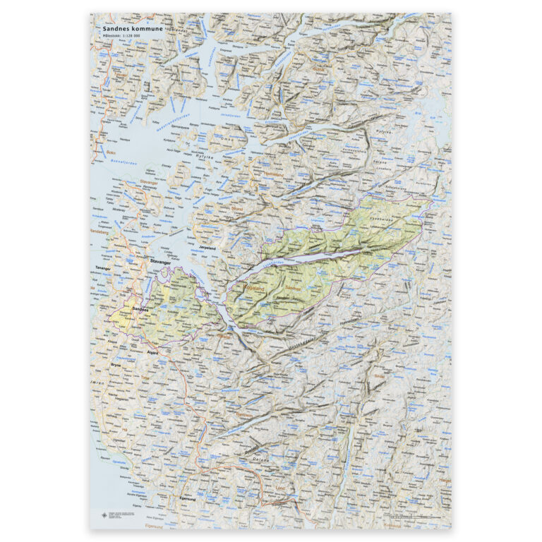 Kart over Sandnes kommune | Veggkart, plakat eller innrammet