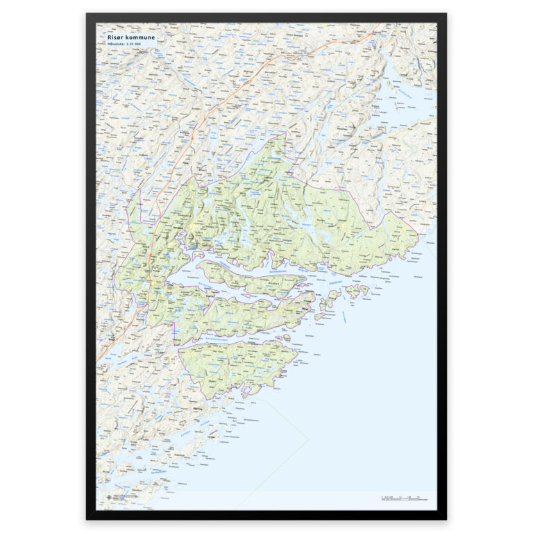 Kart over Risør kommune | Veggkart, plakat eller innrammet